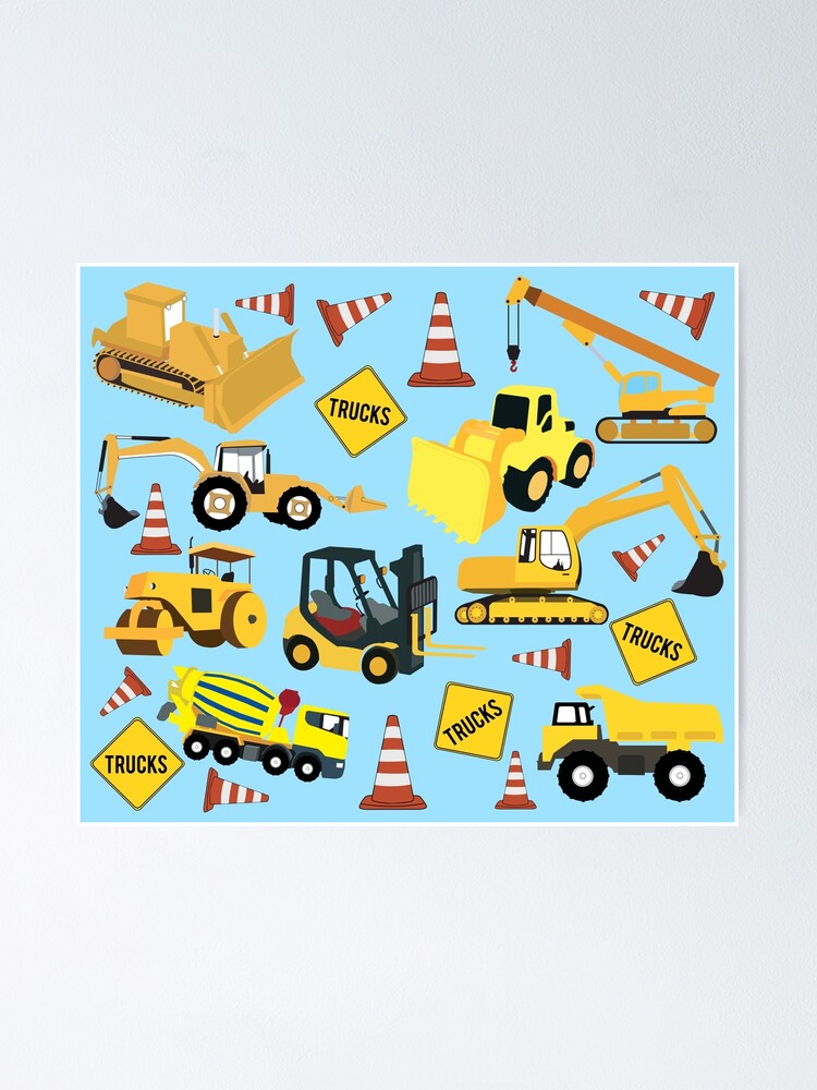 "Construction Trucks Vehicles Pattern - Excavator, Dump Truck, Backhoe ...