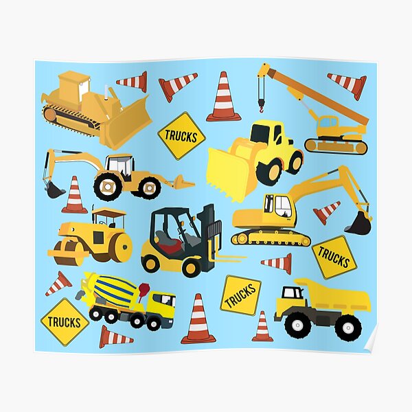 "Construction Trucks Vehicles Pattern - Excavator, Dump Truck, Backhoe ...