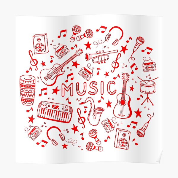 Póster «Instrumentos musicales dibujados a mano en estilo garabatos» de ...