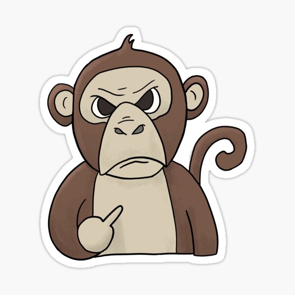 "Grumpy Monkey Ape Holding Middle Finger " Sticker by Mesyo | Redbubble