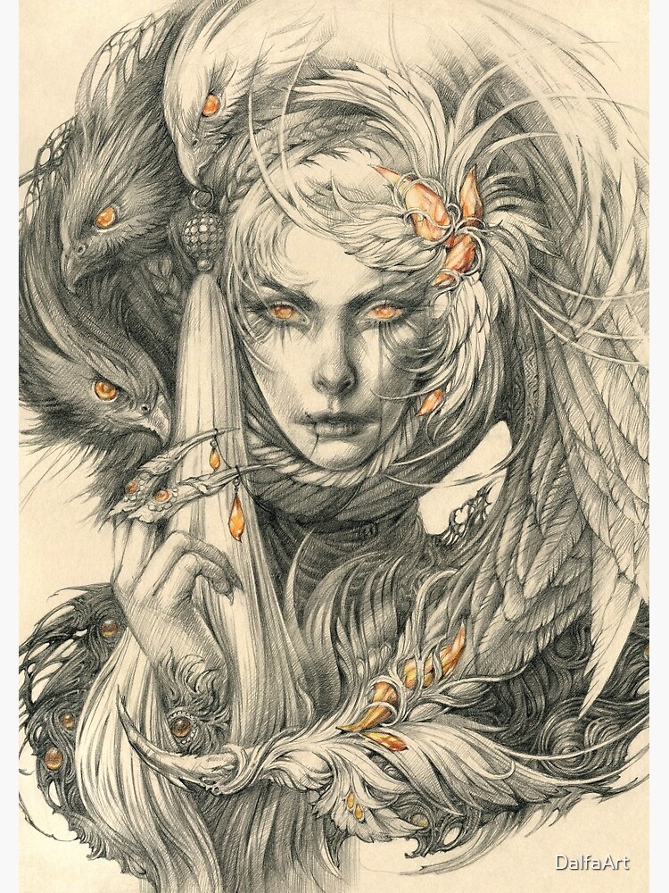 "Lady with hawks and amber jewelry" Art Print for Sale by DalfaArt ...
