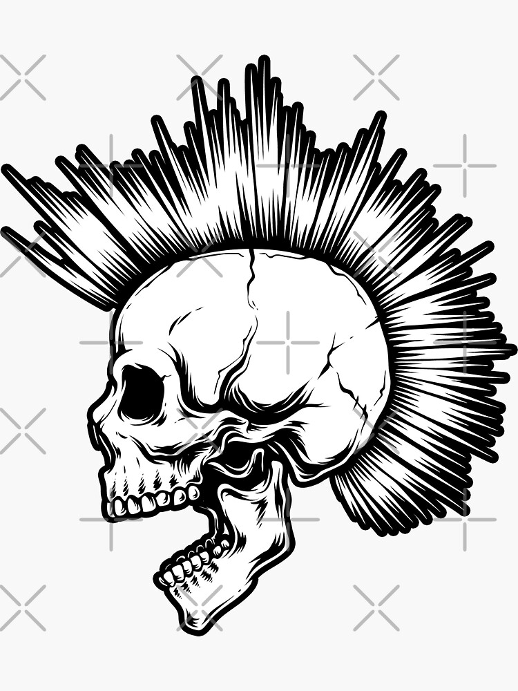 "Punk Skull with Mohawk" Sticker by Ikaroots | Redbubble