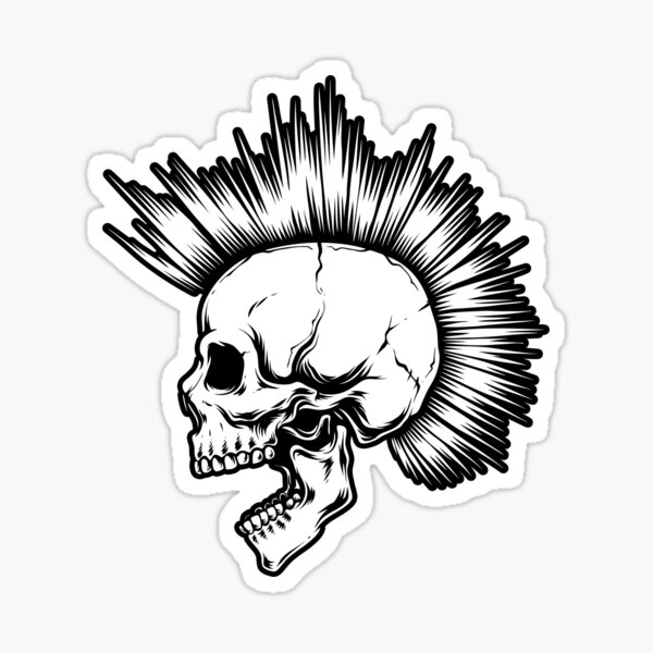 "Punk Skull with Mohawk" Sticker by Ikaroots | Redbubble