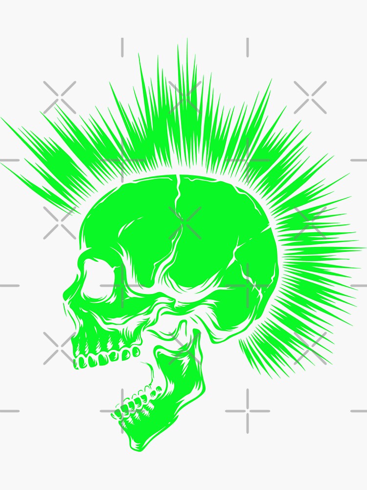 "Fluo Green Punk Skull with Mohawk" Sticker for Sale by Ikaroots ...