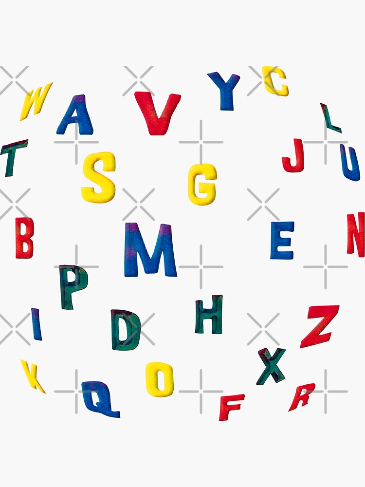 "Scrambled Alphabet" Sticker for Sale by JohnHaldane | Redbubble