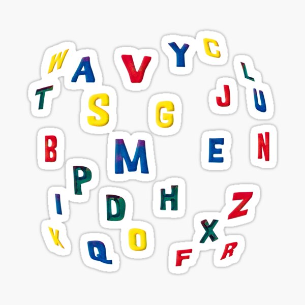 "Scrambled Alphabet" Sticker for Sale by JohnHaldane | Redbubble
