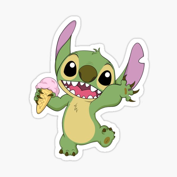 "Stitch eating ice cream, in Green disguise!" Sticker for Sale by ...