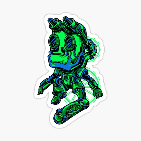 "Skateboarding cyborg" Sticker by NoelNimmad | Redbubble