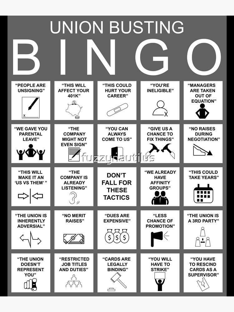 "Union Busting Bingo Card" Poster for Sale by fuzzynautilus | Redbubble