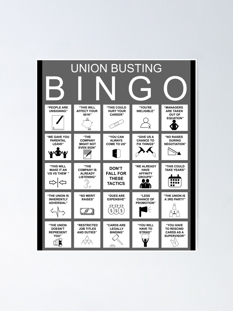 "Union Busting Bingo Card" Poster for Sale by fuzzynautilus | Redbubble
