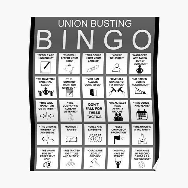 "Union Busting Bingo Card" Poster for Sale by fuzzynautilus | Redbubble