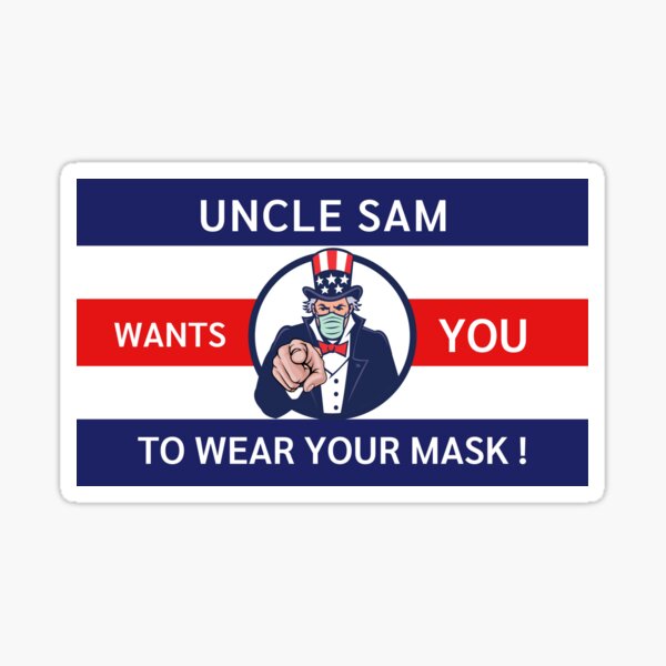 " Uncle Sam COVID mask red and blue" Sticker by yogateacher70 | Redbubble