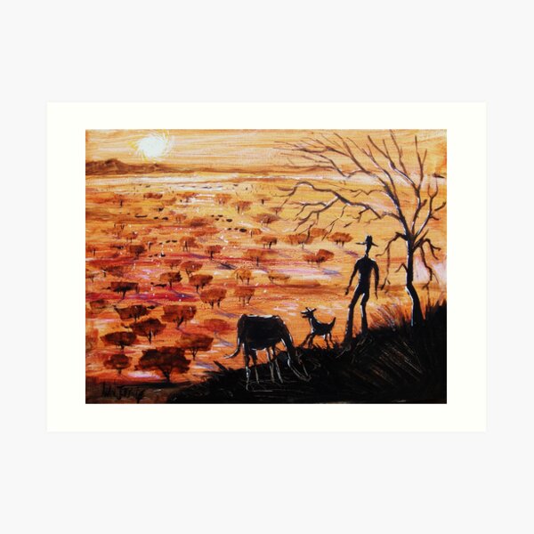 "Aussie outback painting of stockman, horse and dog. " Art Print for ...
