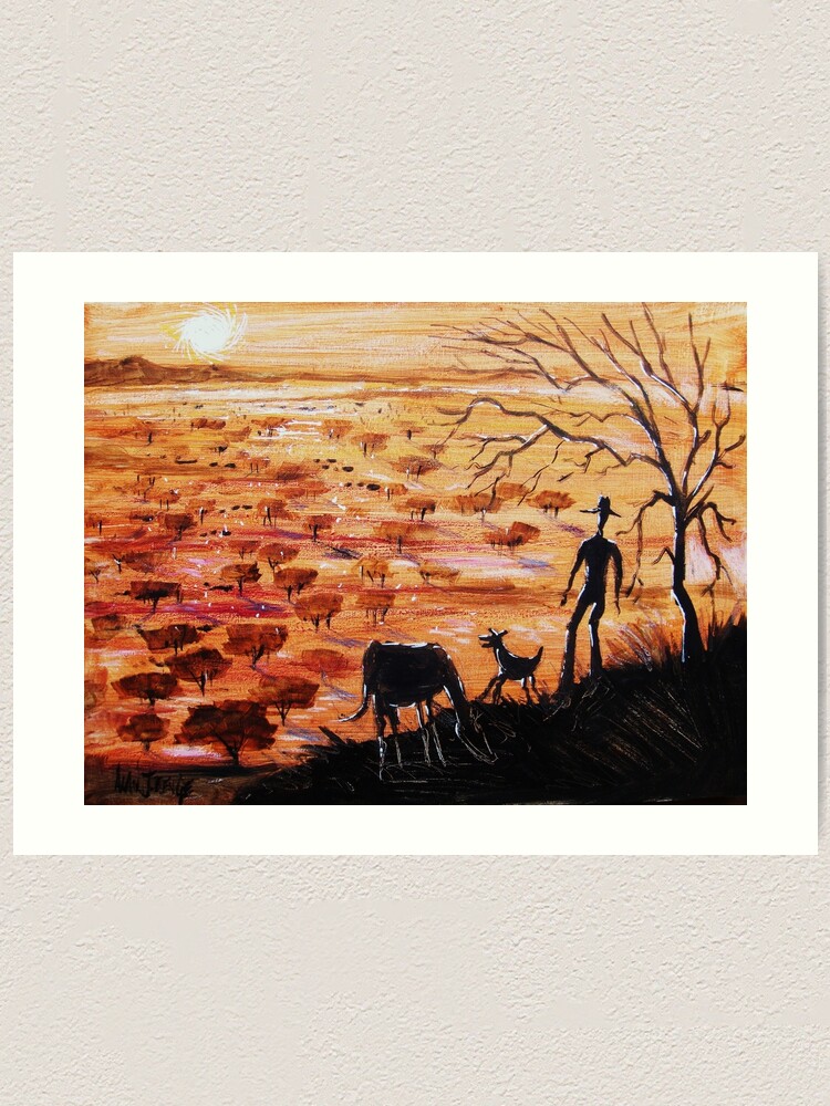 "Aussie outback painting of stockman, horse and dog. " Art Print for ...