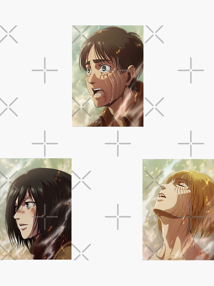 "Eren Armin and Mikasa|| AOT sticker pack" Sticker by Polarys | Redbubble