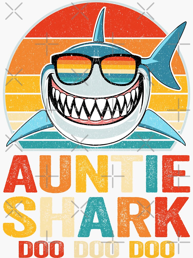 "Auntie Shark Doo Doo Doo Retro Mom Mother Shark" Sticker for Sale by ...