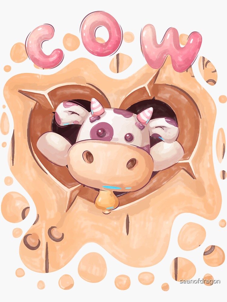"Cute Pastel Peach Cow - illustration " Sticker by seanofdragon | Redbubble