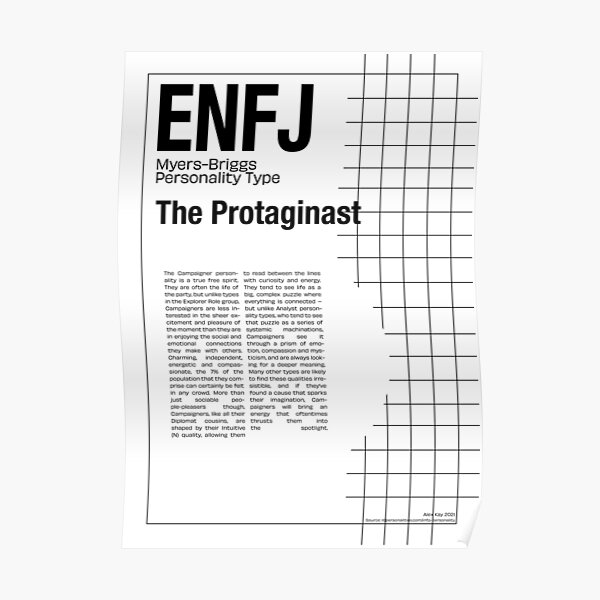 "ENFJ Myers-Briggs Personality Type" Poster for Sale by impartialtheory ...