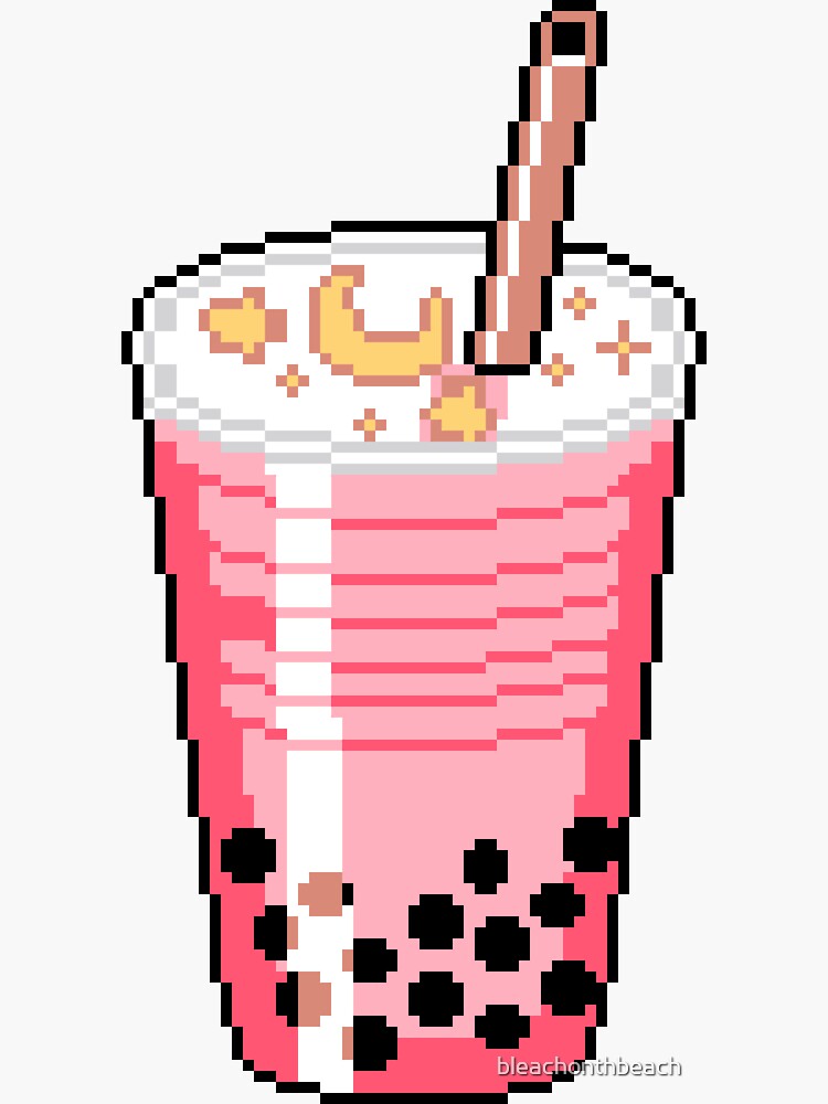 "Pink Starry Boba Pixel Art" Sticker for Sale by bleachonthbeach ...