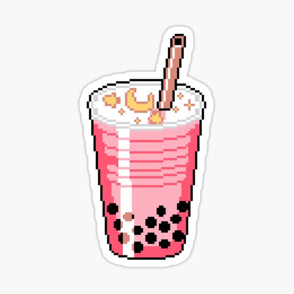 "Pink Starry Boba Pixel Art" Sticker for Sale by bleachonthbeach ...