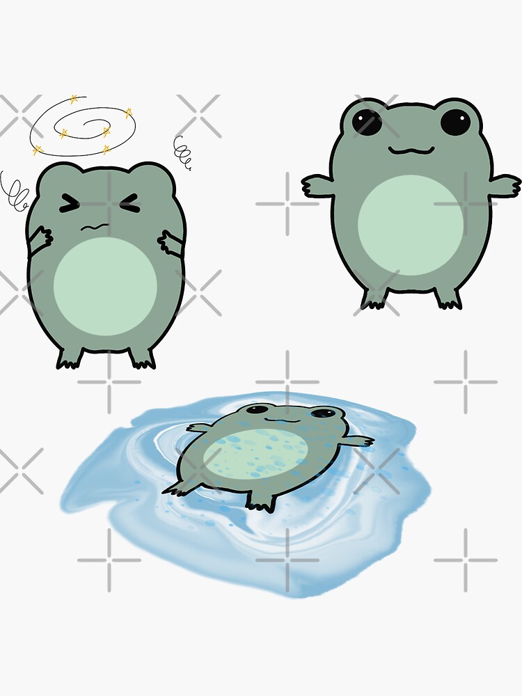 "Cute happy, dizzy, and swimming frog character " Sticker by sarashzt ...