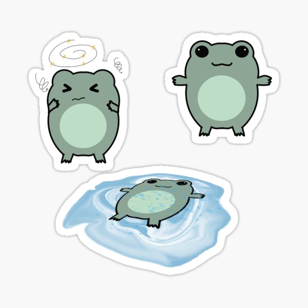 "Cute happy, dizzy, and swimming frog character " Sticker by sarashzt ...