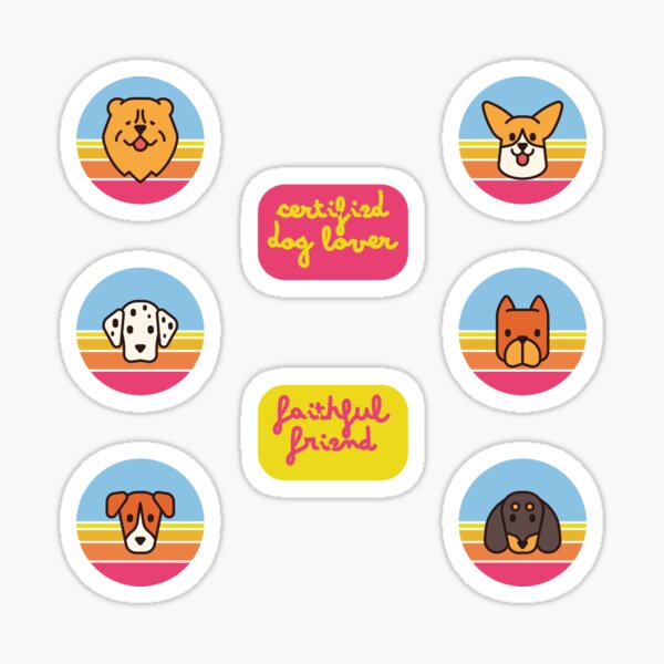 "Cute Retro Dog Breeds - with quotes Six Pack" Sticker for Sale by ...