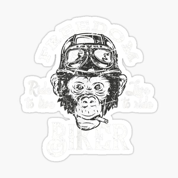 "Freedom biker - crazy monkey funny speed ape motorcycle" Sticker for ...