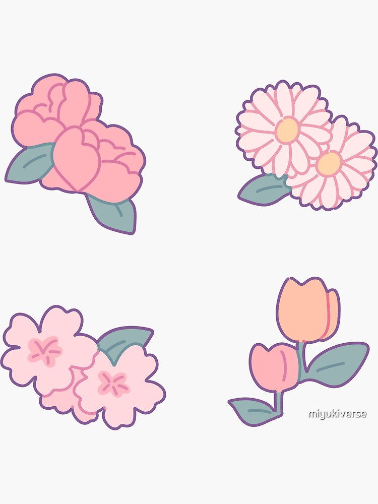 "Pink Flower Set " Sticker for Sale by miyukiverse | Redbubble