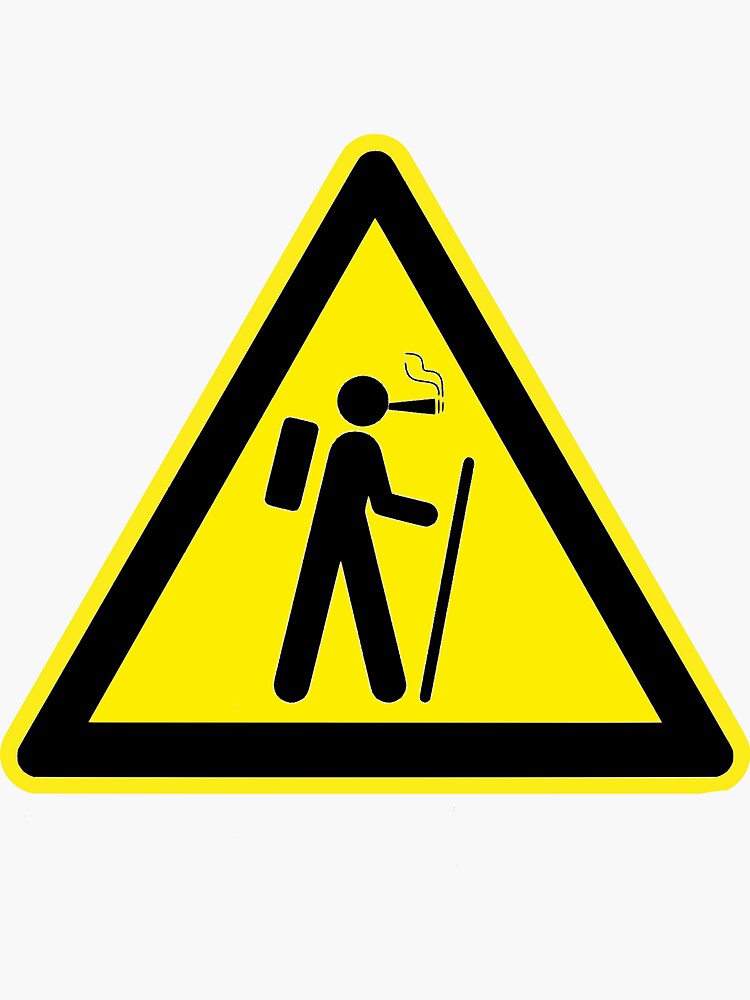 "Yellow Warning Sign Stoned Hiker" Sticker for Sale by Sungrownarts ...