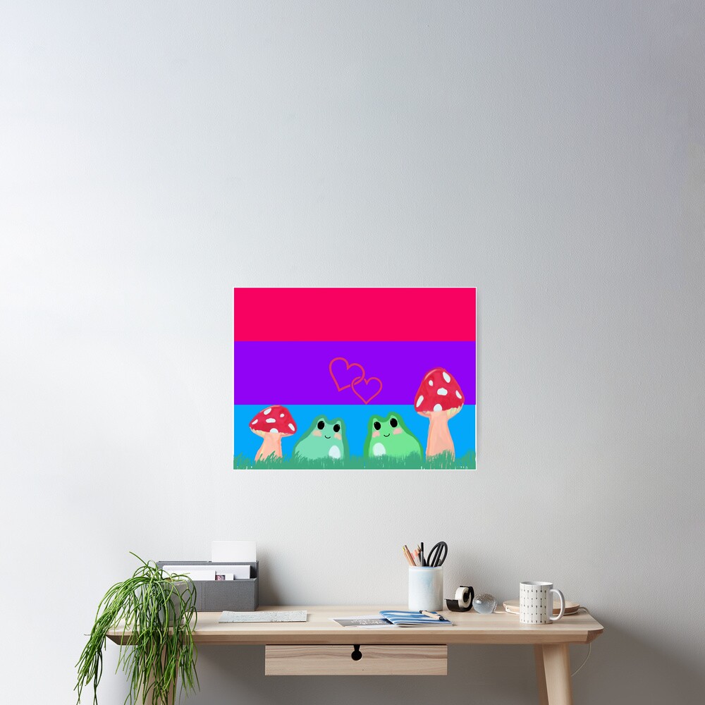 "Bi pride flag with frogs and mushrooms" Poster by jolie-art | Redbubble