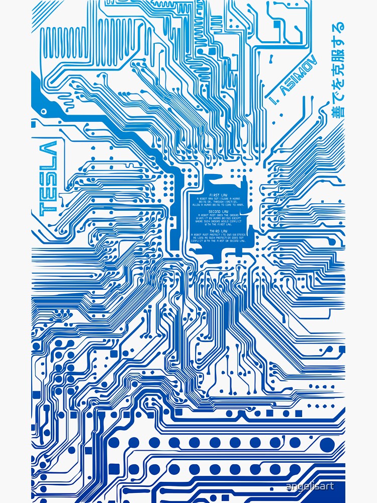 "Blue gradient computer electronic circuit, Asimov tribute." Sticker ...