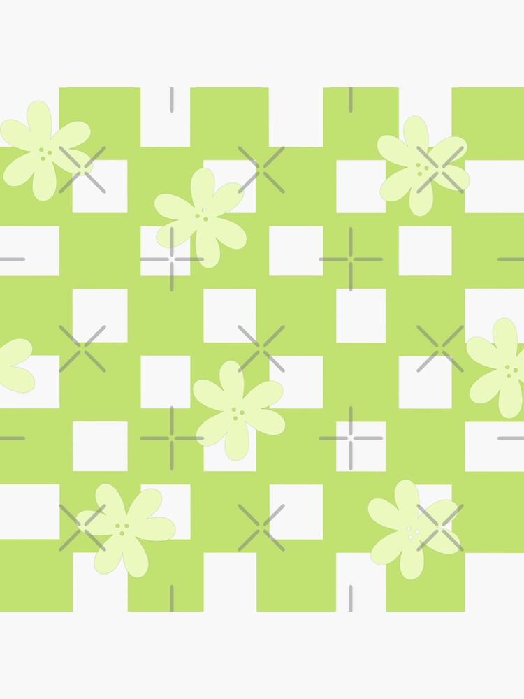 "Checker Board with flowers- lime green" Sticker for Sale by ...