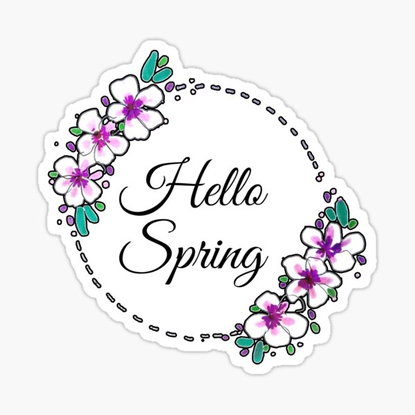 "Hello Spring in Purple Wreath" Sticker for Sale by colormazing | Redbubble