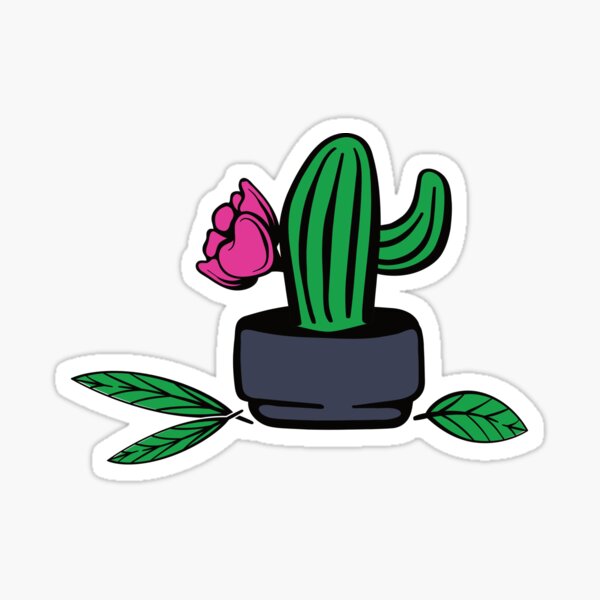 "Cactus with pink flower" Sticker for Sale by vervedress | Redbubble