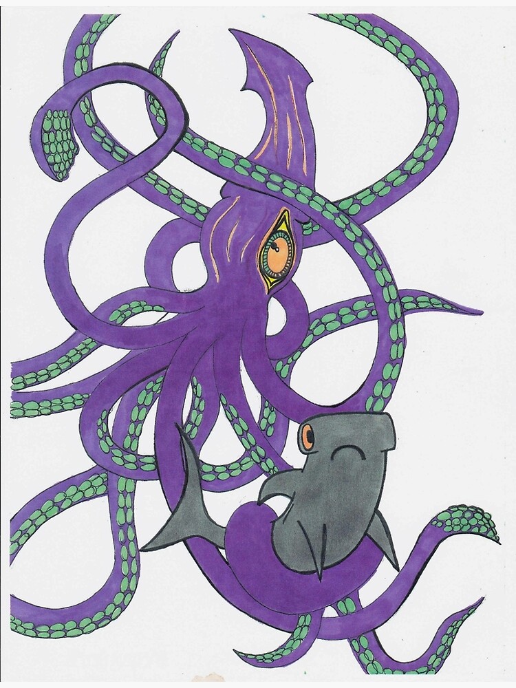 "Squid and Hammerhead Shark" Poster for Sale by ArtbyMeganBrock | Redbubble