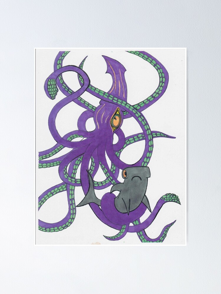 "Squid and Hammerhead Shark" Poster for Sale by ArtbyMeganBrock | Redbubble