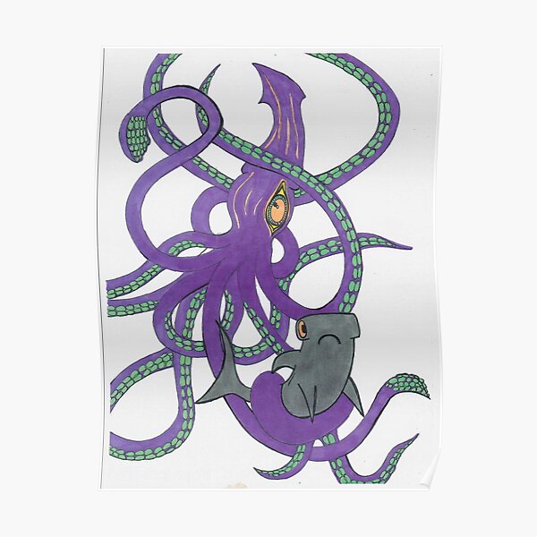 "Squid and Hammerhead Shark" Poster for Sale by ArtbyMeganBrock | Redbubble