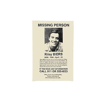 "Riley Biers missing flyer" Sticker for Sale by ninafromtwitter | Redbubble