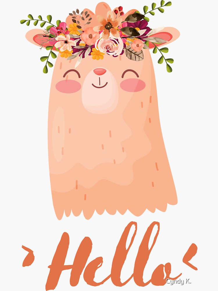 "Hello Lama - Cute Lama with Flower Crown" Sticker by cyndyejanda ...