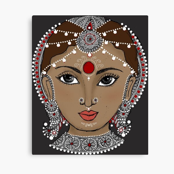"Sketch Face : Traditional Beautiful Indian Women Face" Canvas Print ...