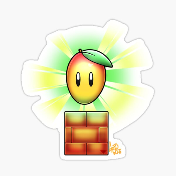 "Mango power up!" Sticker for Sale by GRINACHI | Redbubble
