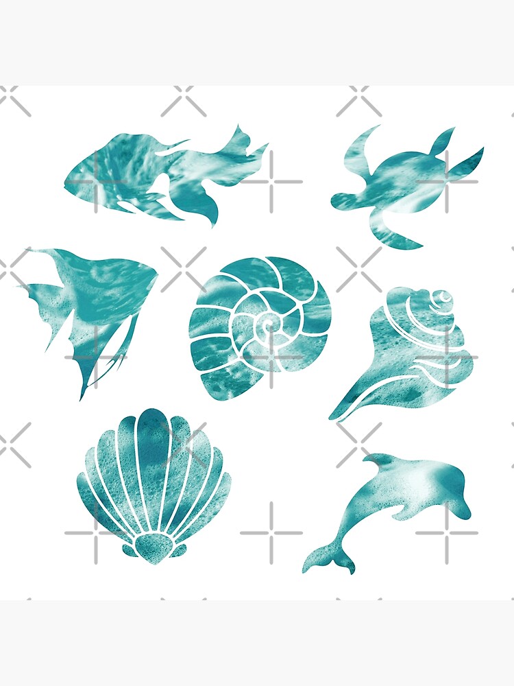 "Ocean Animals & Shells Sticker Pack / Fisch, Delphin, Schildkröte ...
