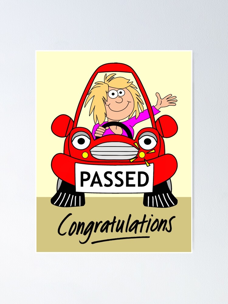 "Passed driving test. A cartoon of a happy lady driver who has just ...