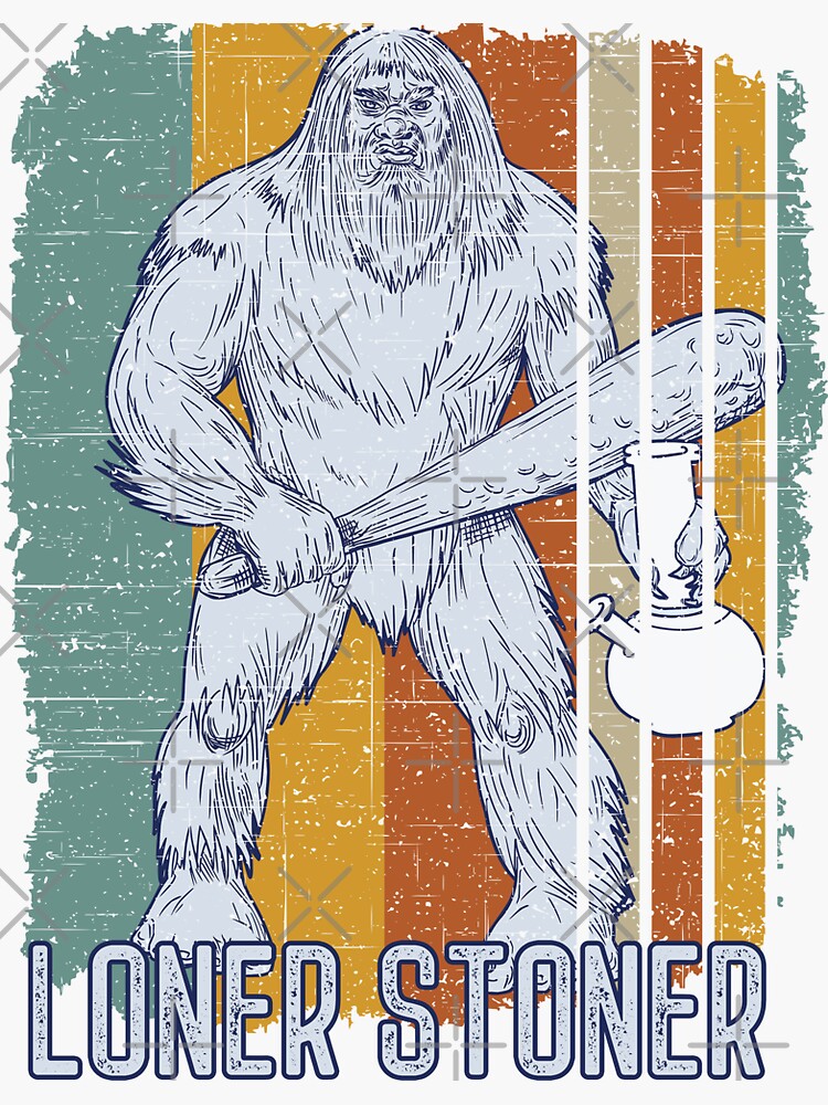 "Funny Snow Yeti Bigfoot Loner Stoner Weed Bong Retro Hippie" Sticker ...