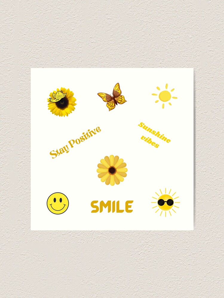 "Stay Positive Motivational Yellow Sun, Sunflower, Smiley Face" Art ...
