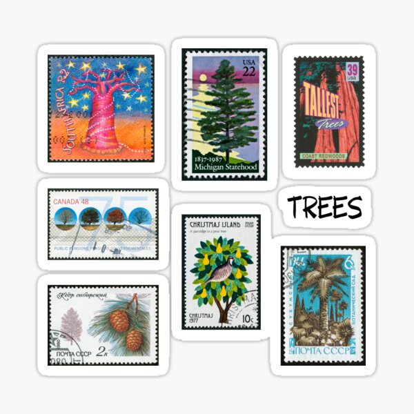 "Vintage Tree Stamp Postage Sticker Pack Passport Adventure Travel ...