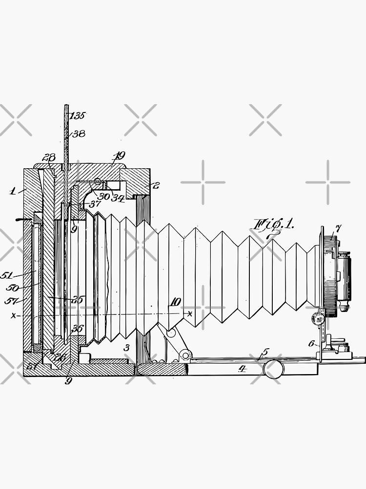 "Vintage bellows camera patent blueprint design" Sticker for Sale by ...