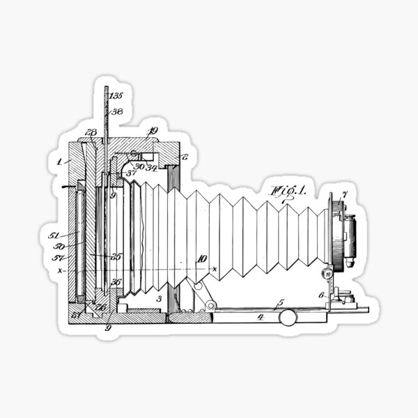 "Vintage bellows camera patent blueprint design" Sticker for Sale by ...