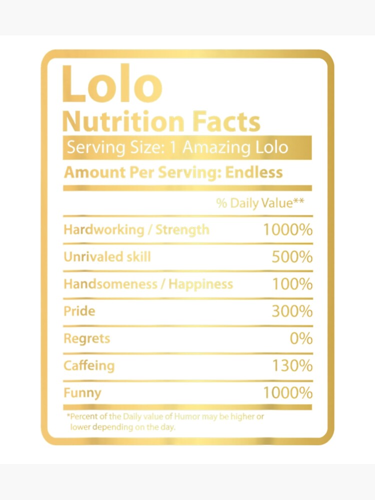 Póster «Lolo Nutrition Facts Día del padre para Lolo» de urorjjBaraj22 ...